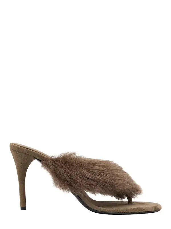 Alaïa 90mm Shearling And Leather Thong Sandals - Taupe