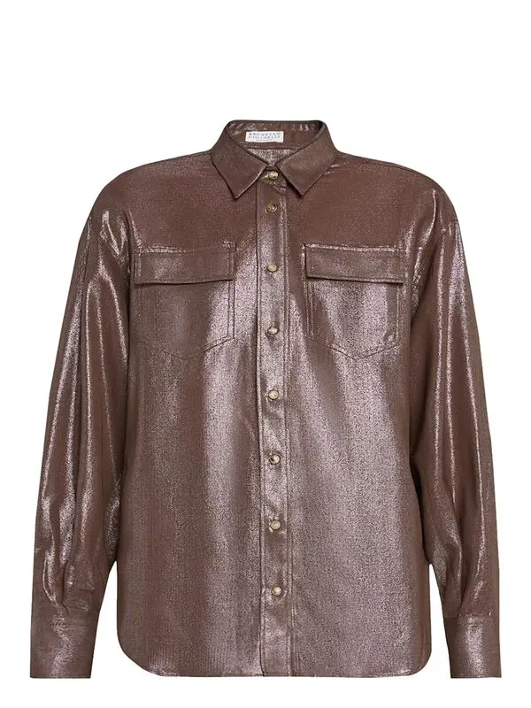 Brunello Cucinelli Metallic Double-pocket Blouse - Brown