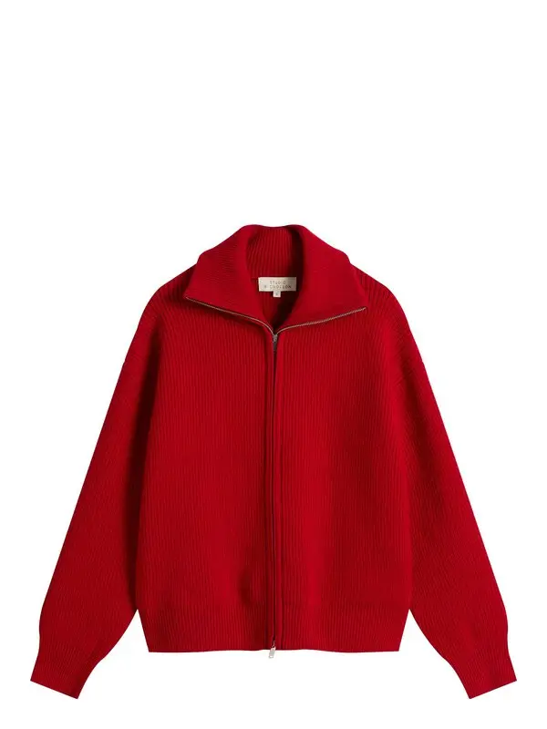 Studio Nicholson Sandos Rib Zip Cardigan - Crimson