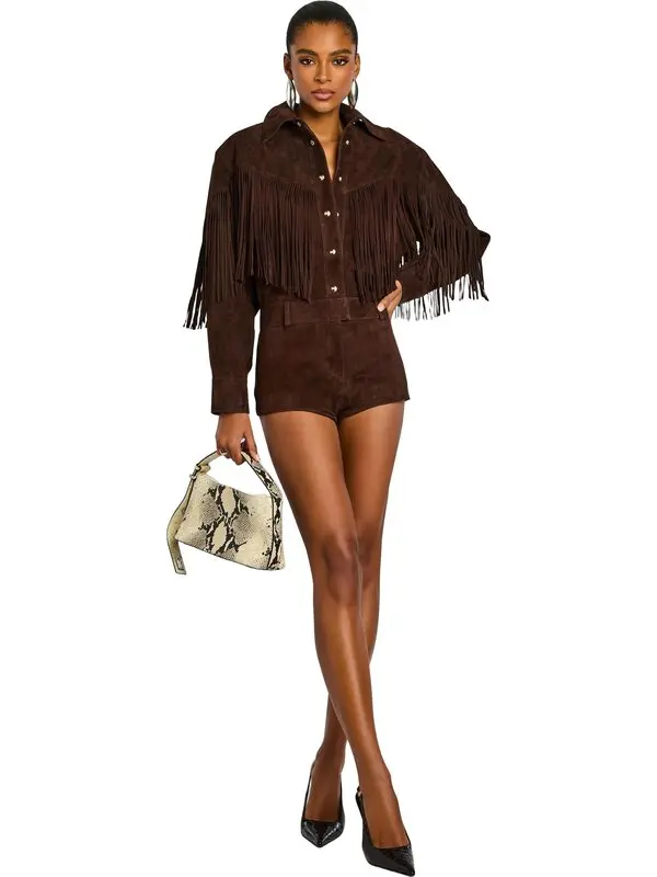 Retrofete Araminta Suede Leather Romper - Tobacco
