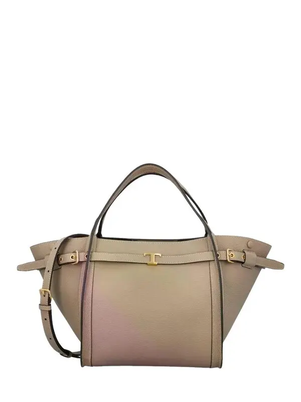 TOD'S Small Leather Tote Bag With Metal Detail - Grey