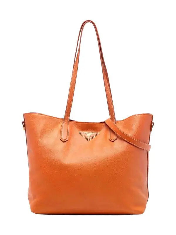 Prada Saffiano Open Convertible Tote Satchel - Orange