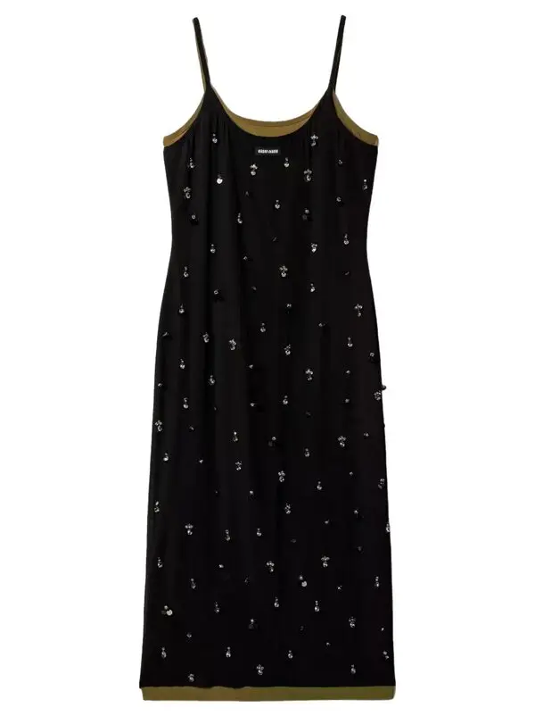 Miu Miu Embroidered Stretch Midi Dress - Black