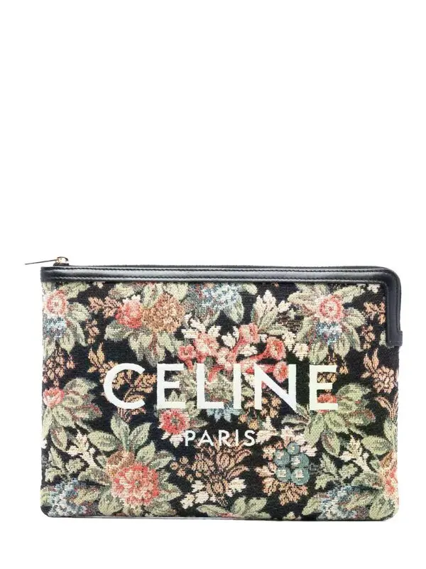 Celine 2020 Small Floral Tapestry Jacquard Logo Pouch - Black