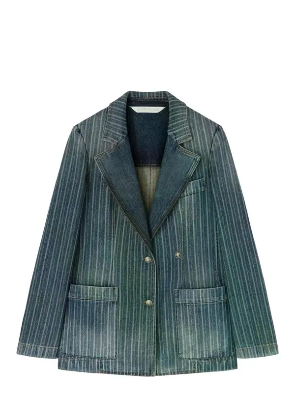 Palm Angels Pinstripe Denim Blazer - Blue