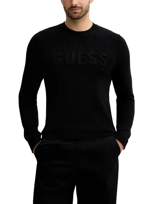 Guess Embossed-logo Sweater - Black