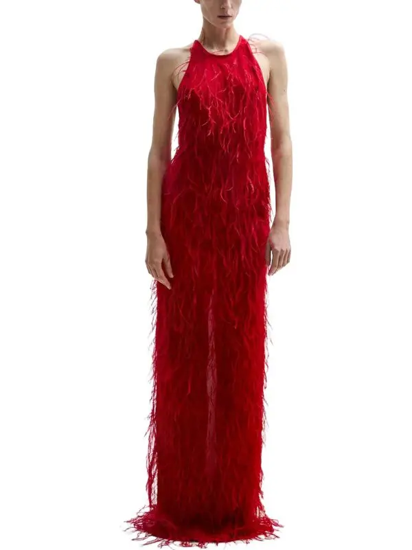 ATU BODY COUTURE Ember Feather Halterneck Maxi Dress - Red