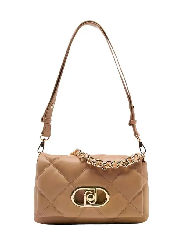 Liu Jo Quilted Shoulder Bag With Metal Logo - Neutrals
