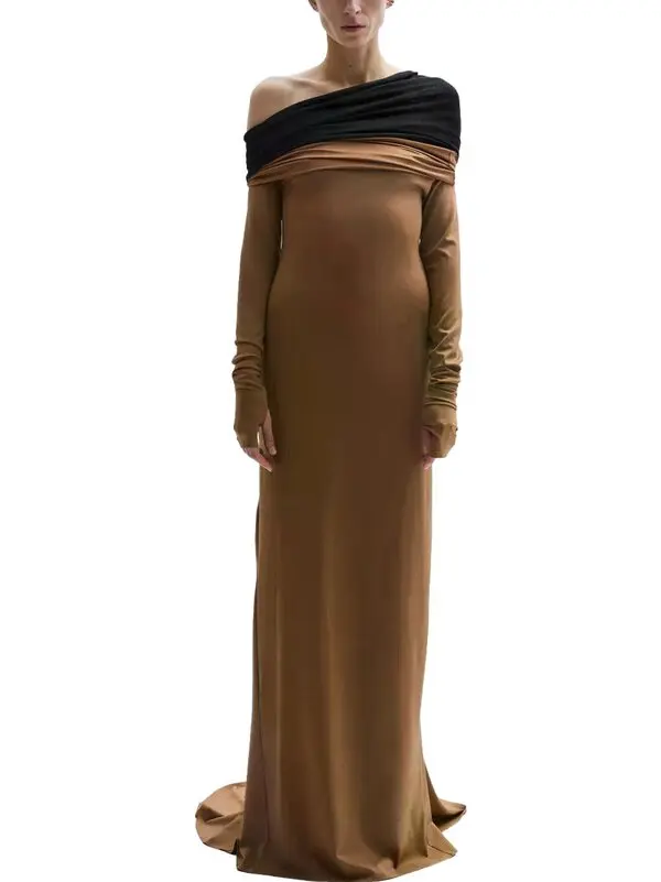 ATU BODY COUTURE Crown Long-sleeved Draped Dress - Brown
