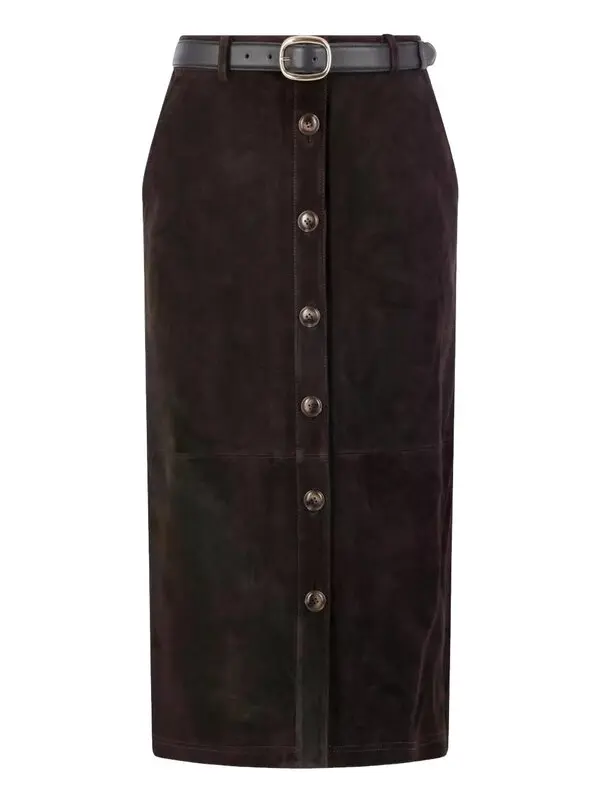 SELF-PORTRAIT Button Belted Skirt - Brown