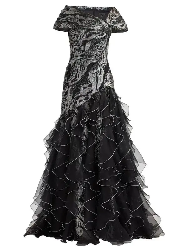 Tadashi Shoji Metallic-effect Maxi Dress - Black