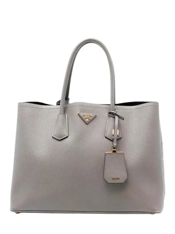 Prada Large Saffiano Cuir Double Satchel - Grey