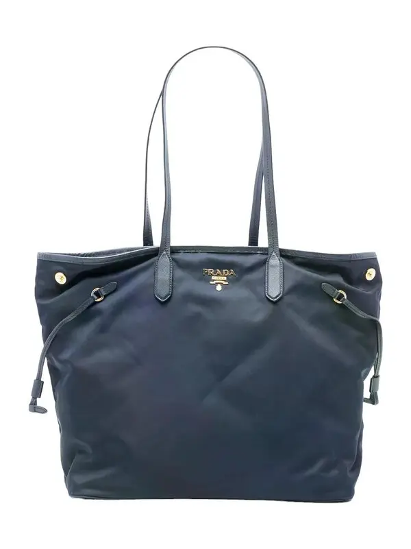 Prada Saffiano Trimmed Tessuto Convertible Tote Satchel - Blue