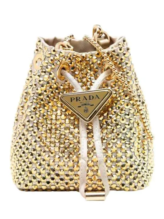 Prada Mini Re-nylon Embellished Bucket Bag - Gold