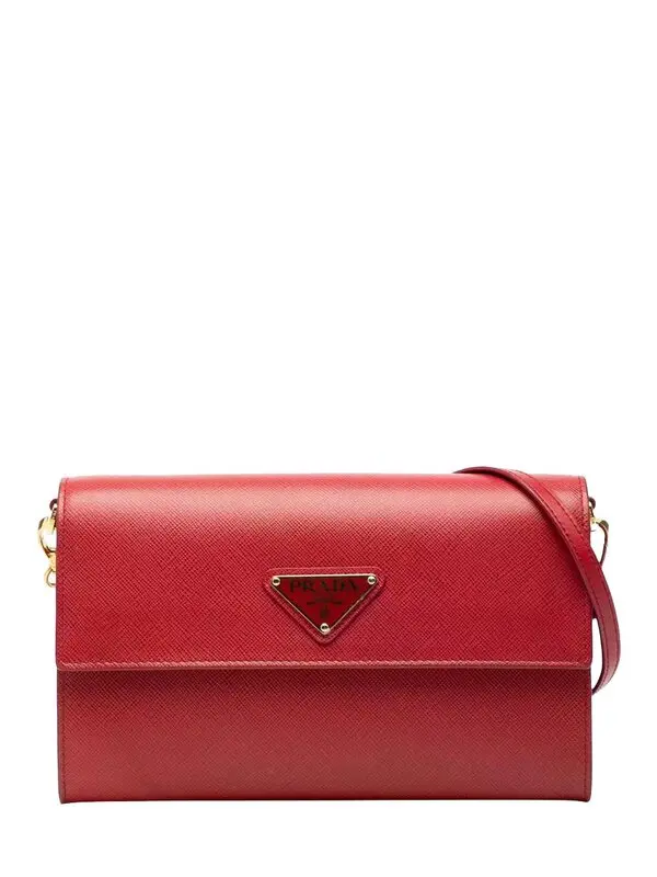 Prada Saffiano Leather Wallet On Strap Crossbody Bag - Red