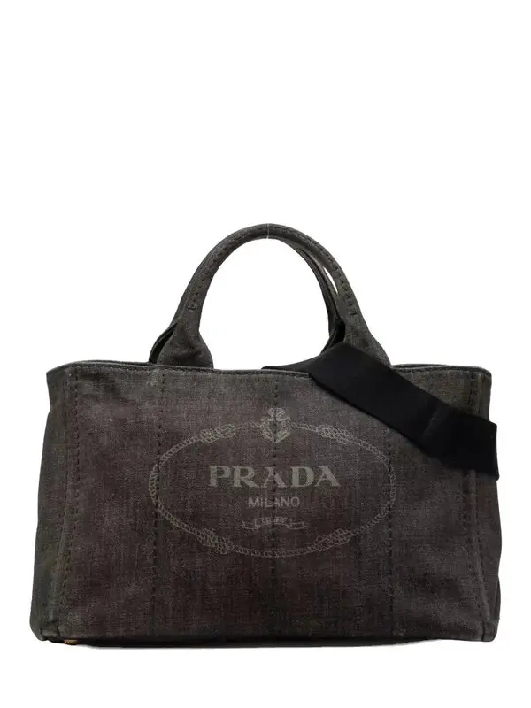 Prada Denim Canapa Logo Satchel - Black