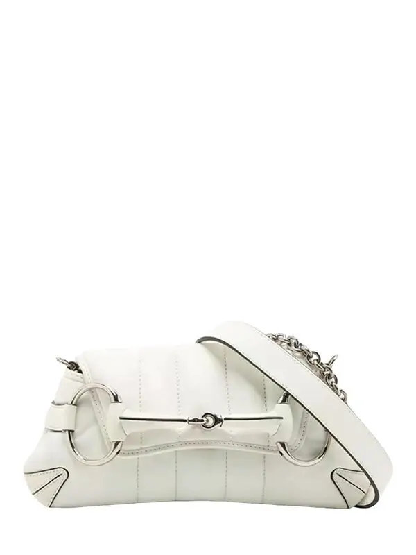 Gucci Small Leather Horsebit Chain Satchel - White