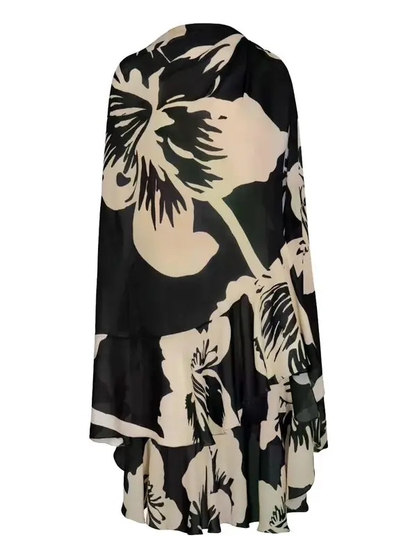 Johanna Ortiz Floral-print Ruffled Cape - Black
