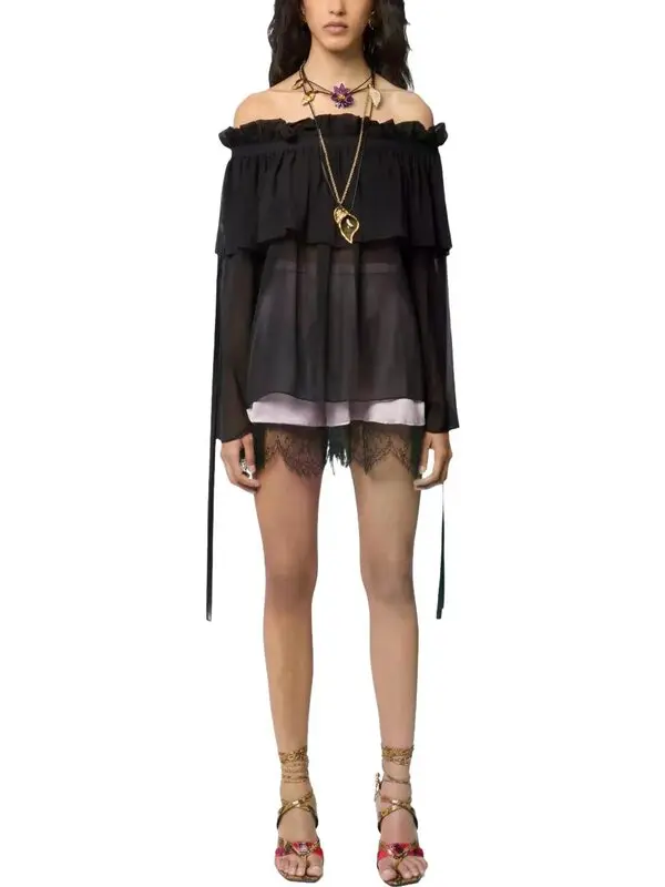 Nina Ricci Boat-neck Silk Top - Black