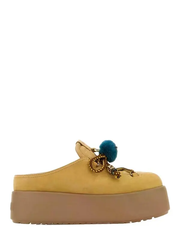 Fendi Nubuck Platform Mules With Pompom Detail - Neutrals