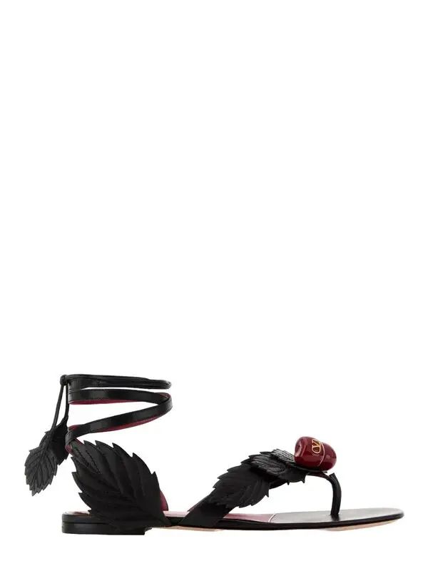 Valentino Garavani Cherryfic Leaf Leather Sandals - Black