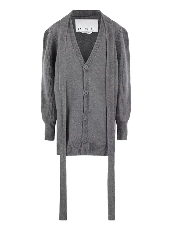 SA SU PHI Buttoned Tie Cardigan - Grey