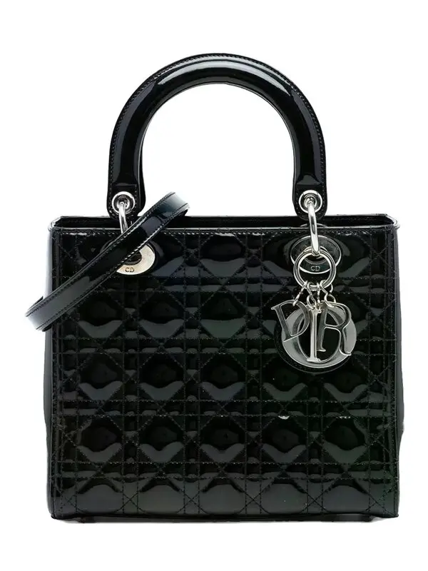 Dior 2014 Medium Patent Cannage Lady Satchel - Black