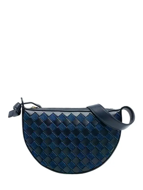 Bottega Veneta Mini Leather And Denim Intrecciato Sunrise Hobo Bag - Blue