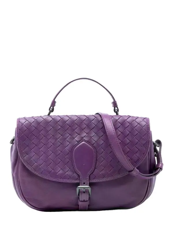 Bottega Veneta 2012-2025 Leather Intrecciato Double Sided Flap Satchel - Purple