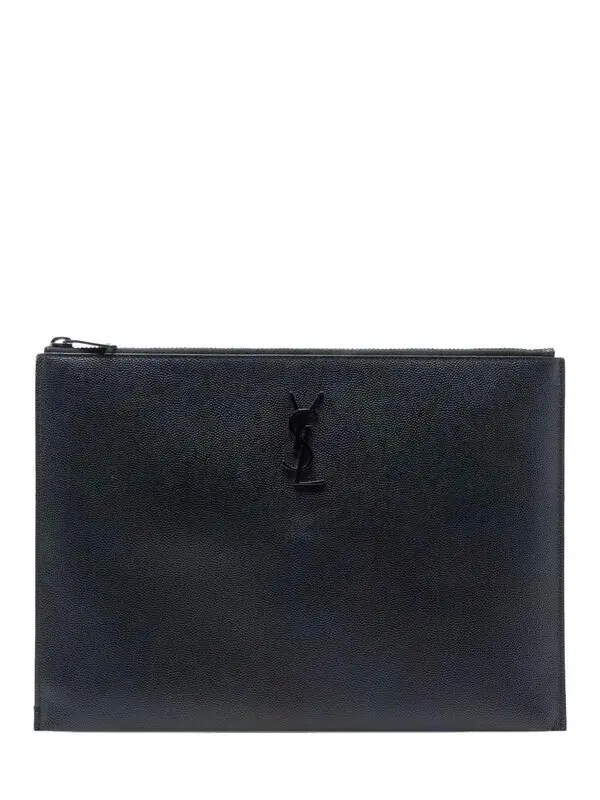 Saint Laurent Grain De Poudre Monogrammed Clutch - Black