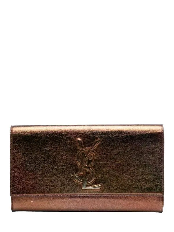Saint Laurent Metallic Leather Belle De Jour Clutch Bag - Brown