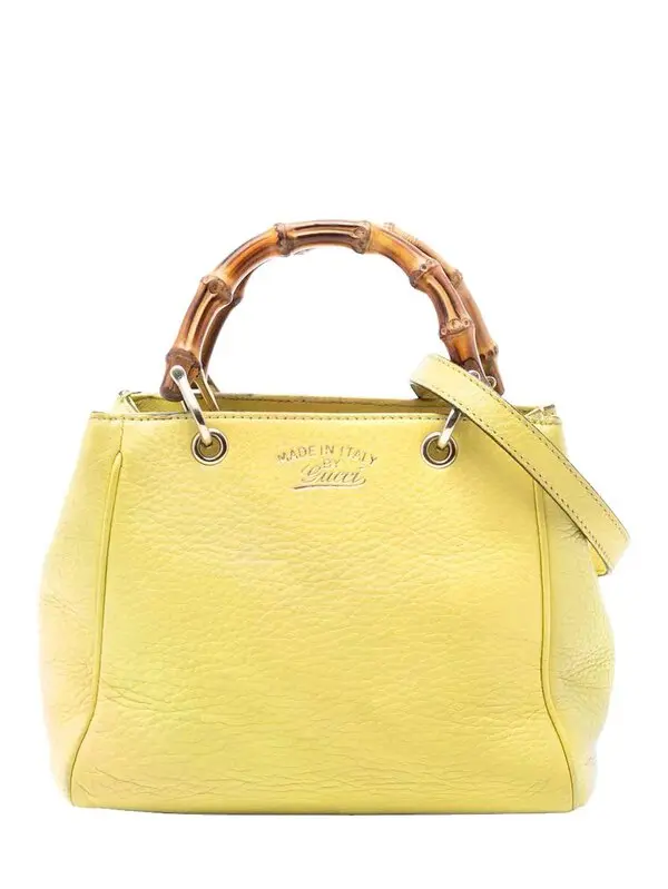Gucci Mini Calfskin Bamboo Shopper Satchel - Yellow