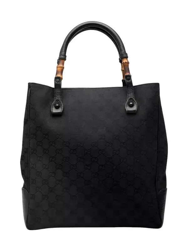 Gucci Gg Canvas Bamboo Tote Bag - Black