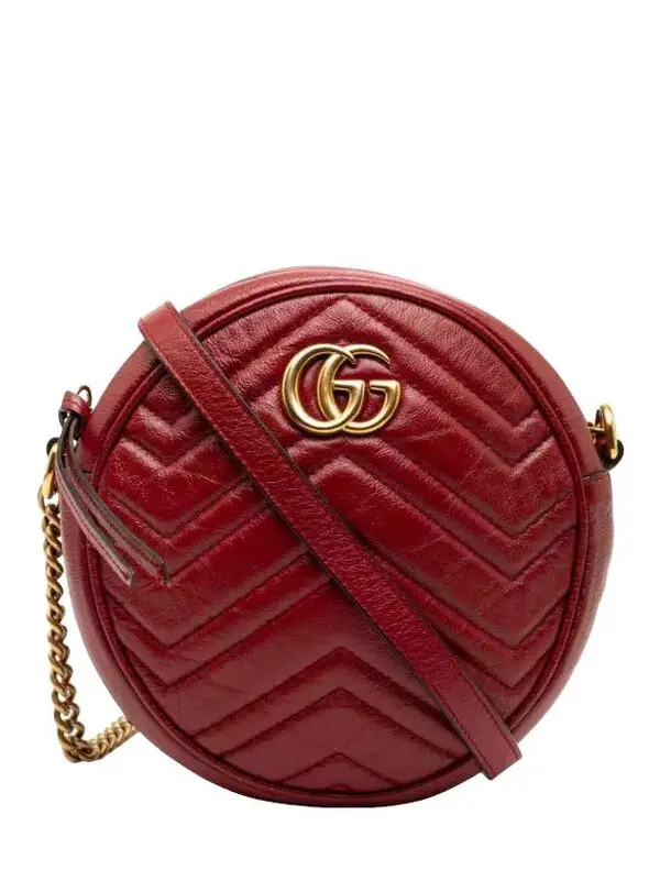 Gucci Mini Gg Marmont Matelassé Leather Round Crossbody Bag - Red
