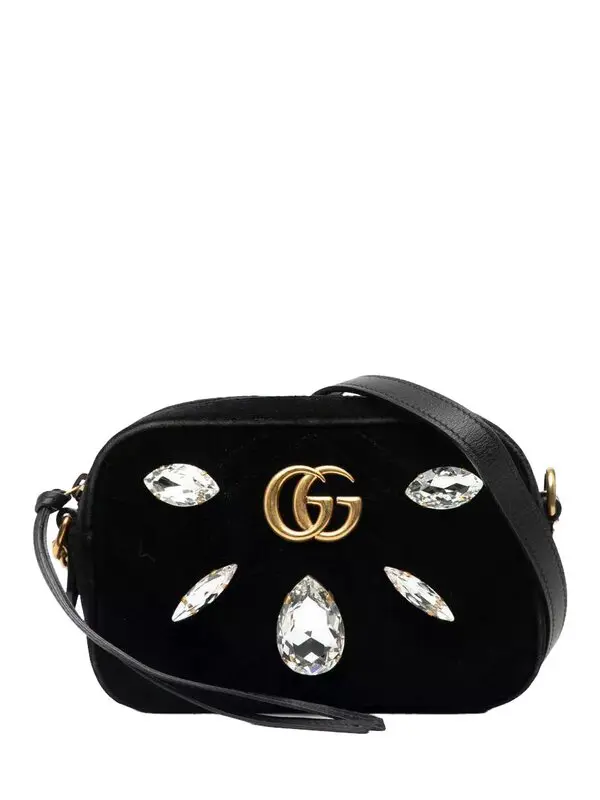 Gucci Gg Marmont Crystal Embellished Velvet Crossbody Bag - Black