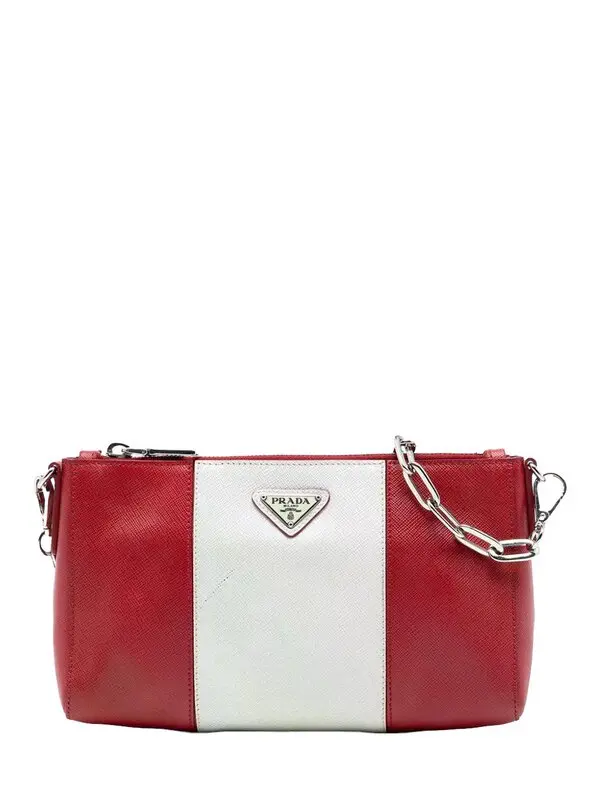 Prada 2000-2013 Bicolor Saffiano Lux Crossbody Bag - Red