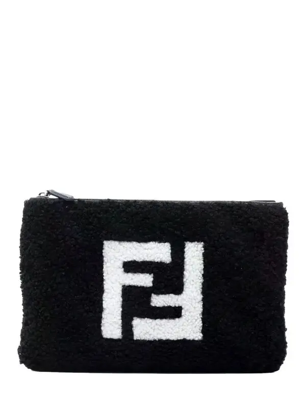 Fendi Shearling Ff Flat Pouch - Black