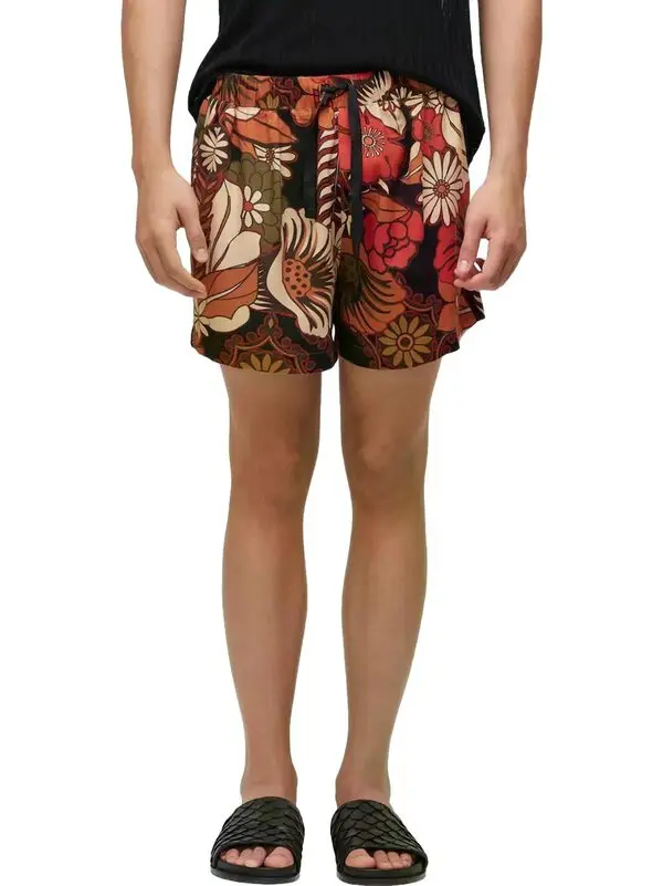 OSKLEN Floral-print Drawstring Shorts - Black