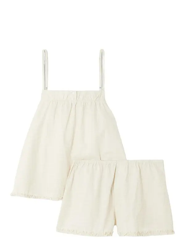 DEIJI STUDIOS Ruffled Checked Cotton-poplin Camisole And Shorts Set - Ivory