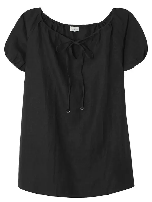 DEIJI STUDIOS Tie-detailed Linen Mini Dress - Black