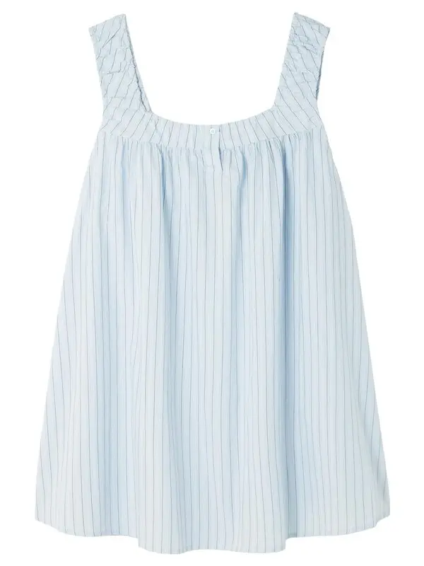 DEIJI STUDIOS Yoke Striped Cotton-poplin Mini Dress - Blue