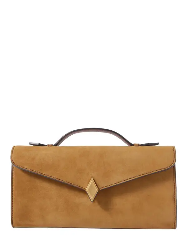 METIER Edge Embellished Suede Clutch - Brown