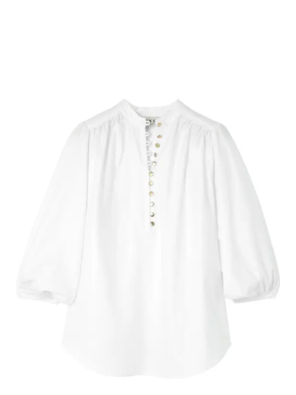 Maison Mayle Vivi Pleated Herringbone Cotton Blouse - Ivory