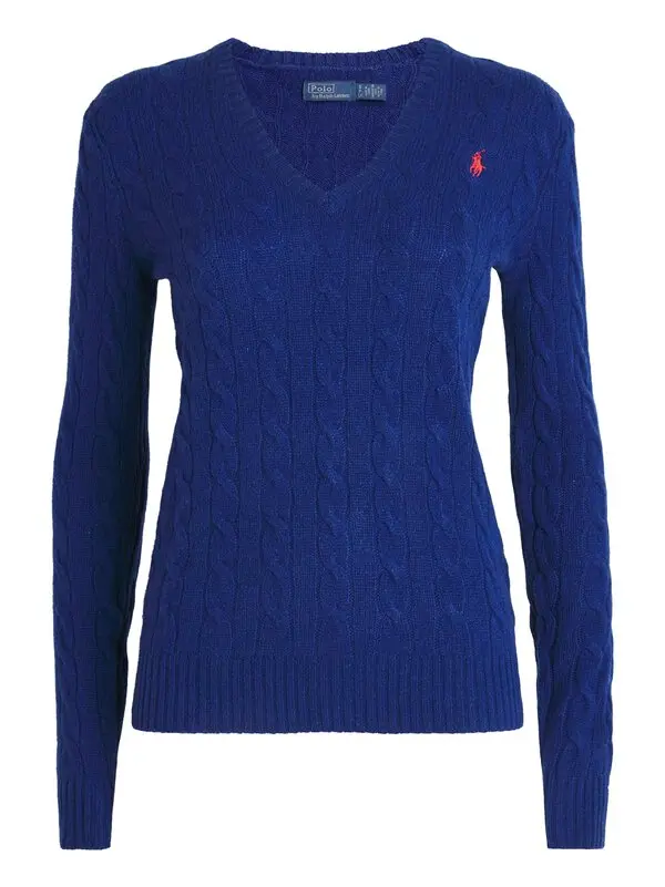 Polo Ralph Lauren Wool-cashmere Cable-knit V-neck Sweater - Navy