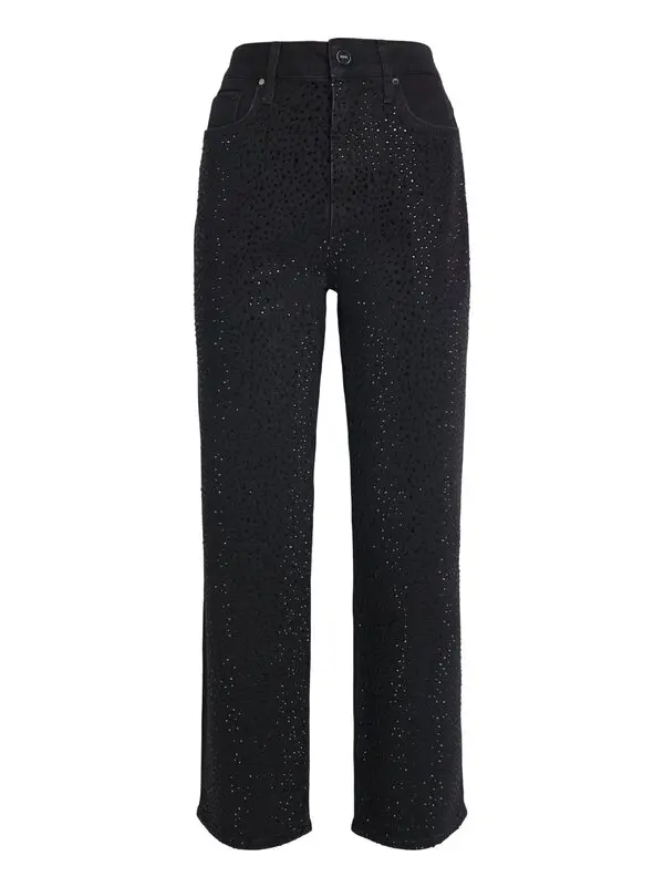 Paige Embellished Stevie Straight Jeans - Black
