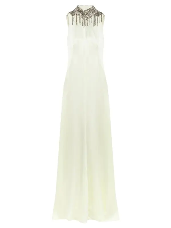 Alexander McQueen Satin Maxi Dress With Crystal Embellishments - Nude