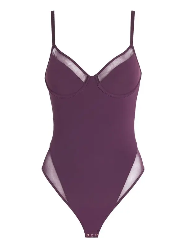 Wolford Sheer Opaque Underwired Bodysuit - Purple