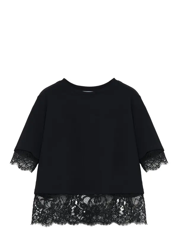 Alexander McQueen Cotton Lace Trim T-shirt - Black