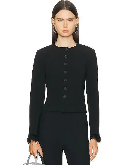 L'academie Eirah Cropped Jacket With Feather Trim - Black