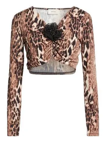 VICOLO Leopard Print Crop Top - Brown